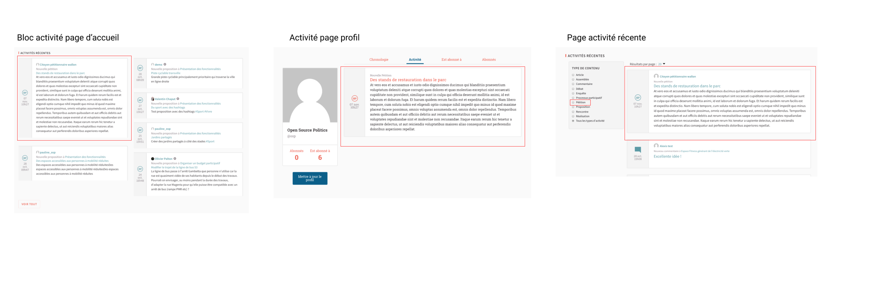 Display the creation of petitions in the activity blocks - Propose new features - Propose new ...
